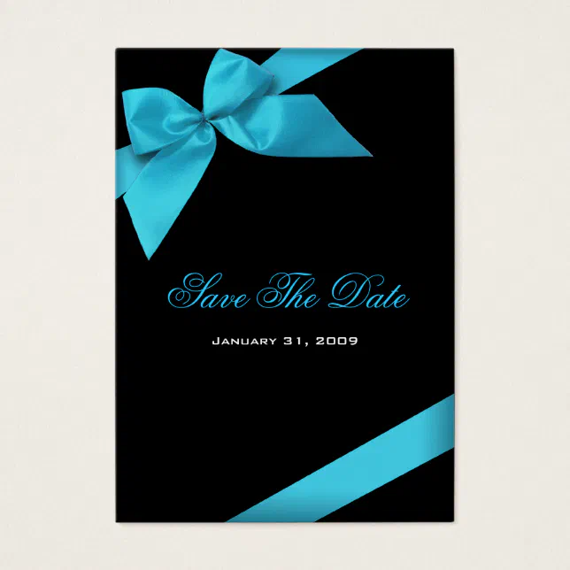 Turquoise Ribbon Wedding Save The Date MiniCard | Zazzle