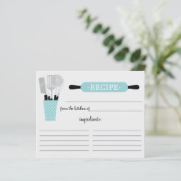 Turquoise Rolling Pin Kitchen Tools Recipe Card | Zazzle