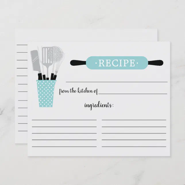 Turquoise Rolling Pin Kitchen Tools Recipe Card | Zazzle