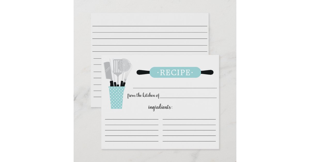 Turquoise Rolling Pin Kitchen Tools Recipe Card | Zazzle