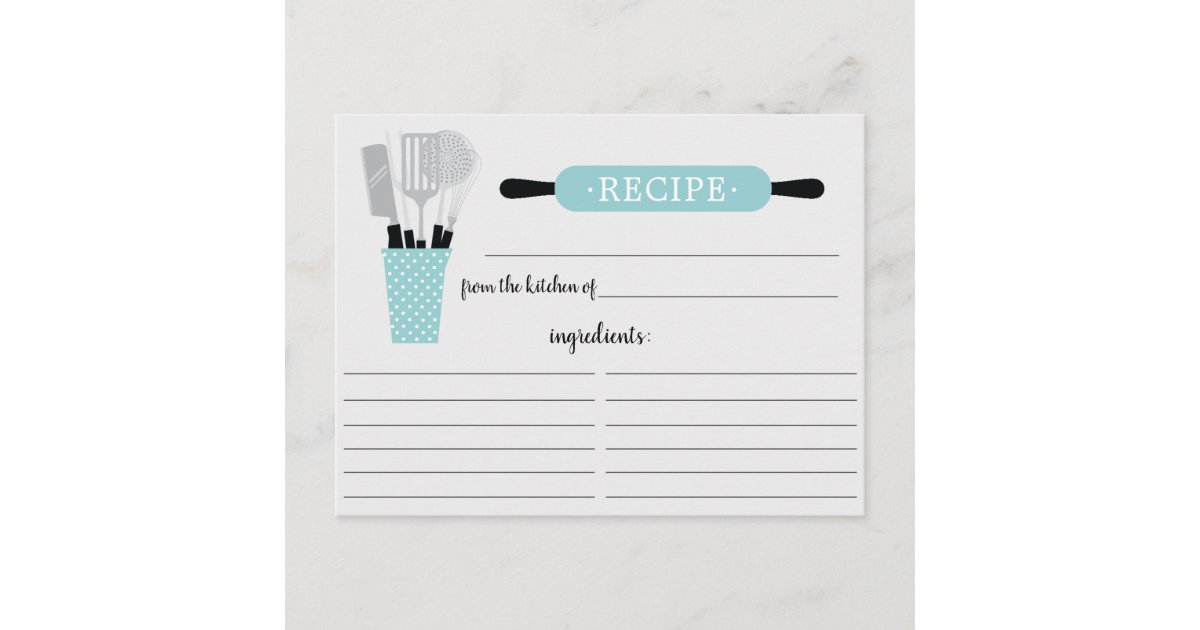 Turquoise Rolling Pin Kitchen Tools Recipe Card | Zazzle