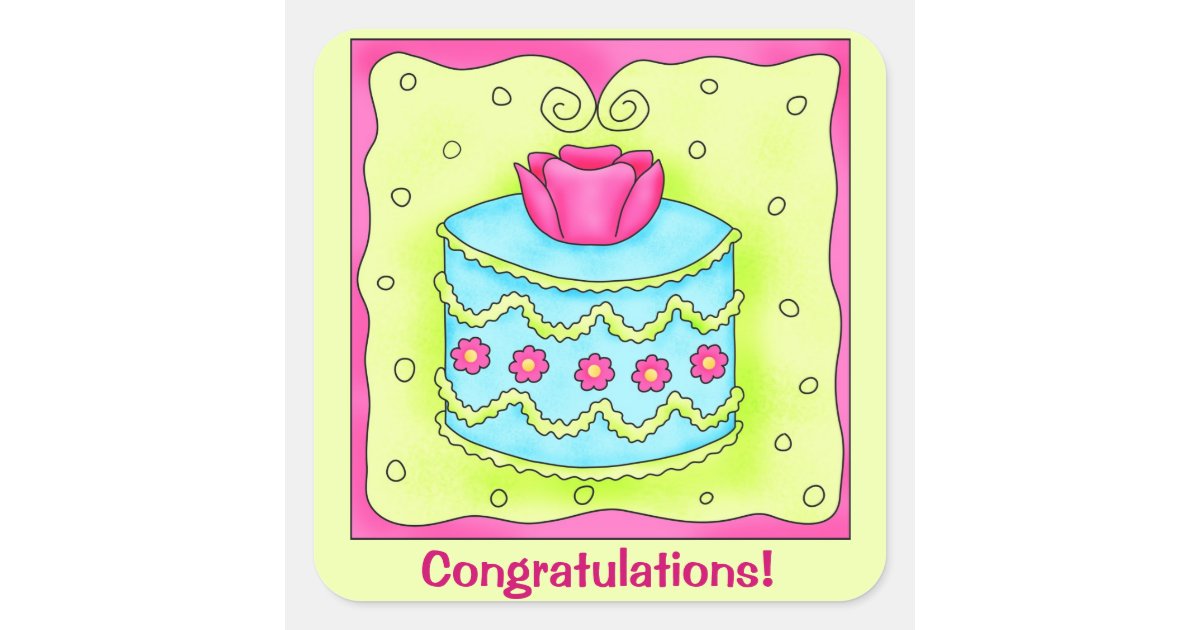 Turquoise Rose Custom Congratulations Square Sticker | Zazzle