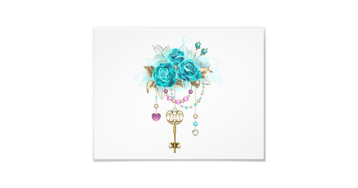 Turquoise Roses with Keys Photo Print | Zazzle