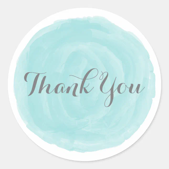 Turquoise Round Watercolor Thank You Stickers | Zazzle