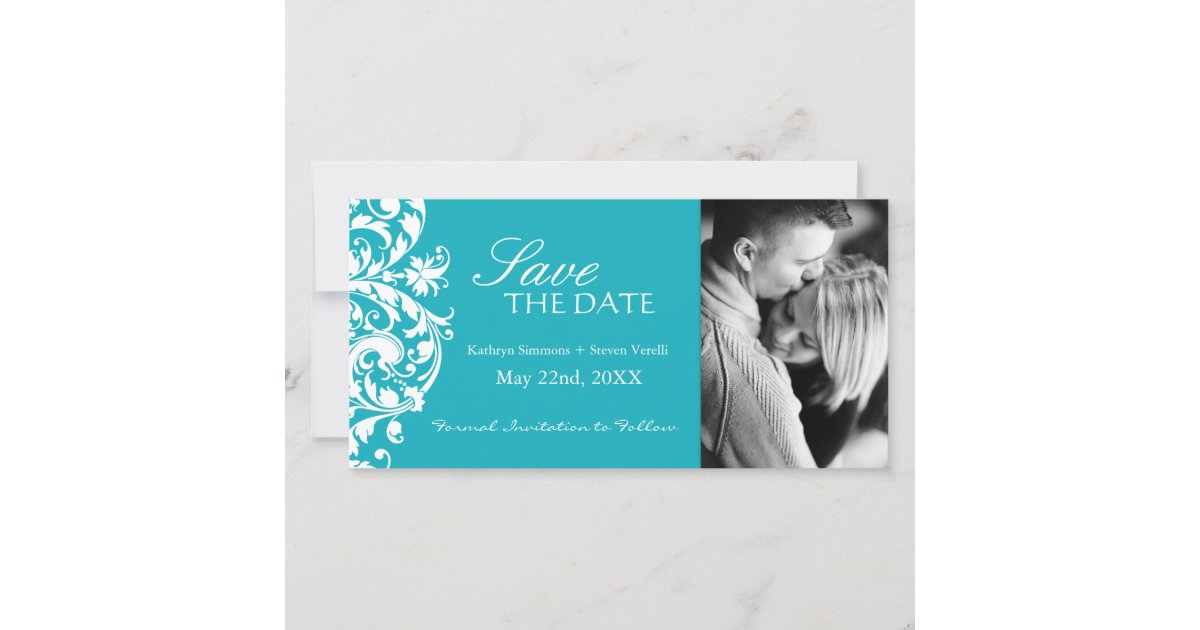 Turquoise Save The Date Photo Card | Zazzle