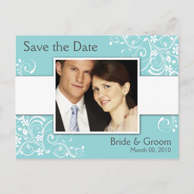 Turquoise Save the Date Photo Postcards | Zazzle