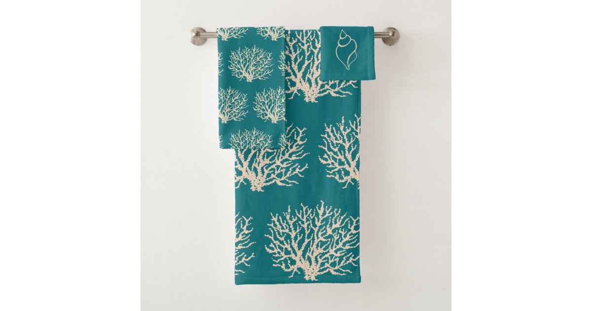 Turquoise Sea Coral Bathroom Towel Set | Zazzle