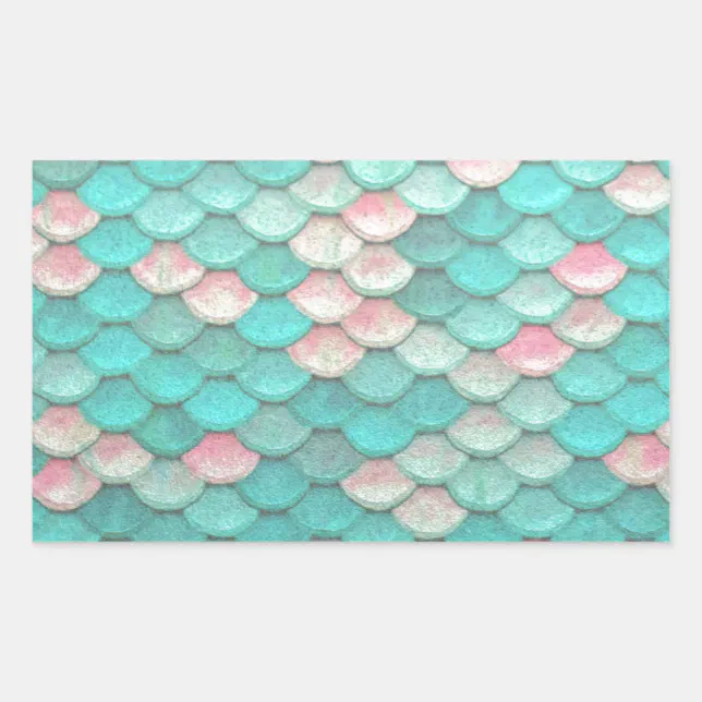 Turquoise Shiny Fish Scales Effect Pattern Rectangular Sticker | Zazzle
