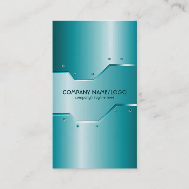 Turquoise Shiny Metallic Embossed Look Business Card | Zazzle
