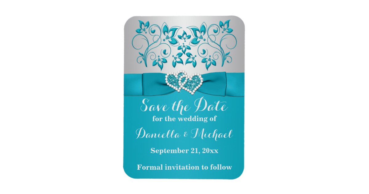Turquoise, Silver Save the Date Flex Magnet | Zazzle