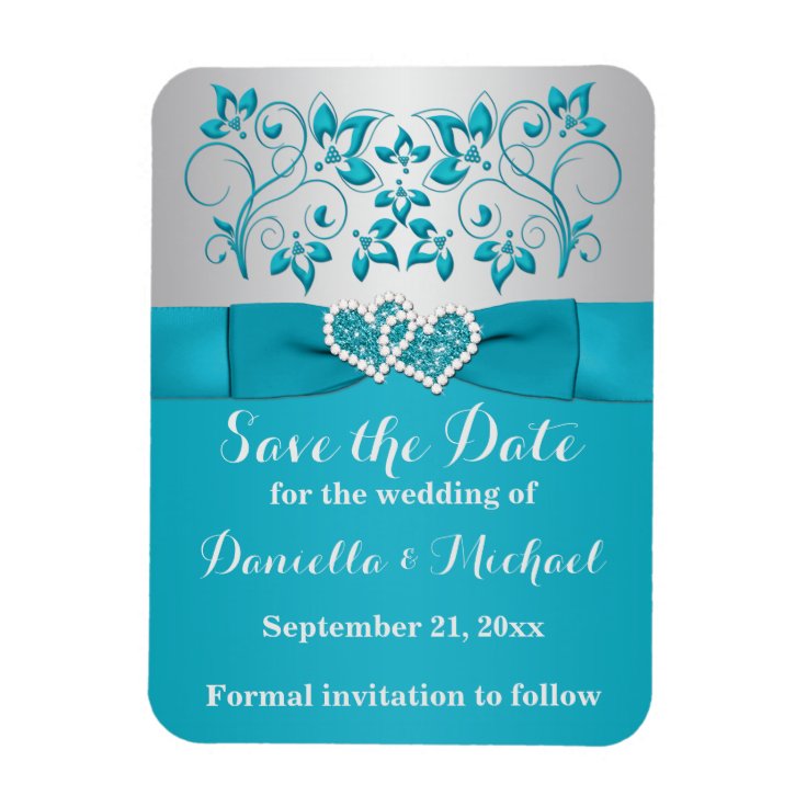 Turquoise, Silver Save the Date Flex Magnet | Zazzle