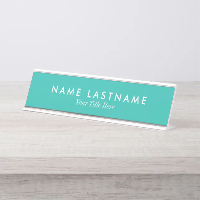 Turquoise Sleek Simple Custom Desk Nameplate | Zazzle
