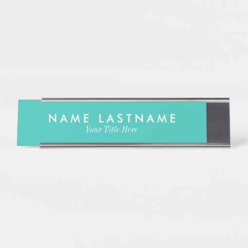 Turquoise Sleek Simple Custom Desk Nameplate | Zazzle