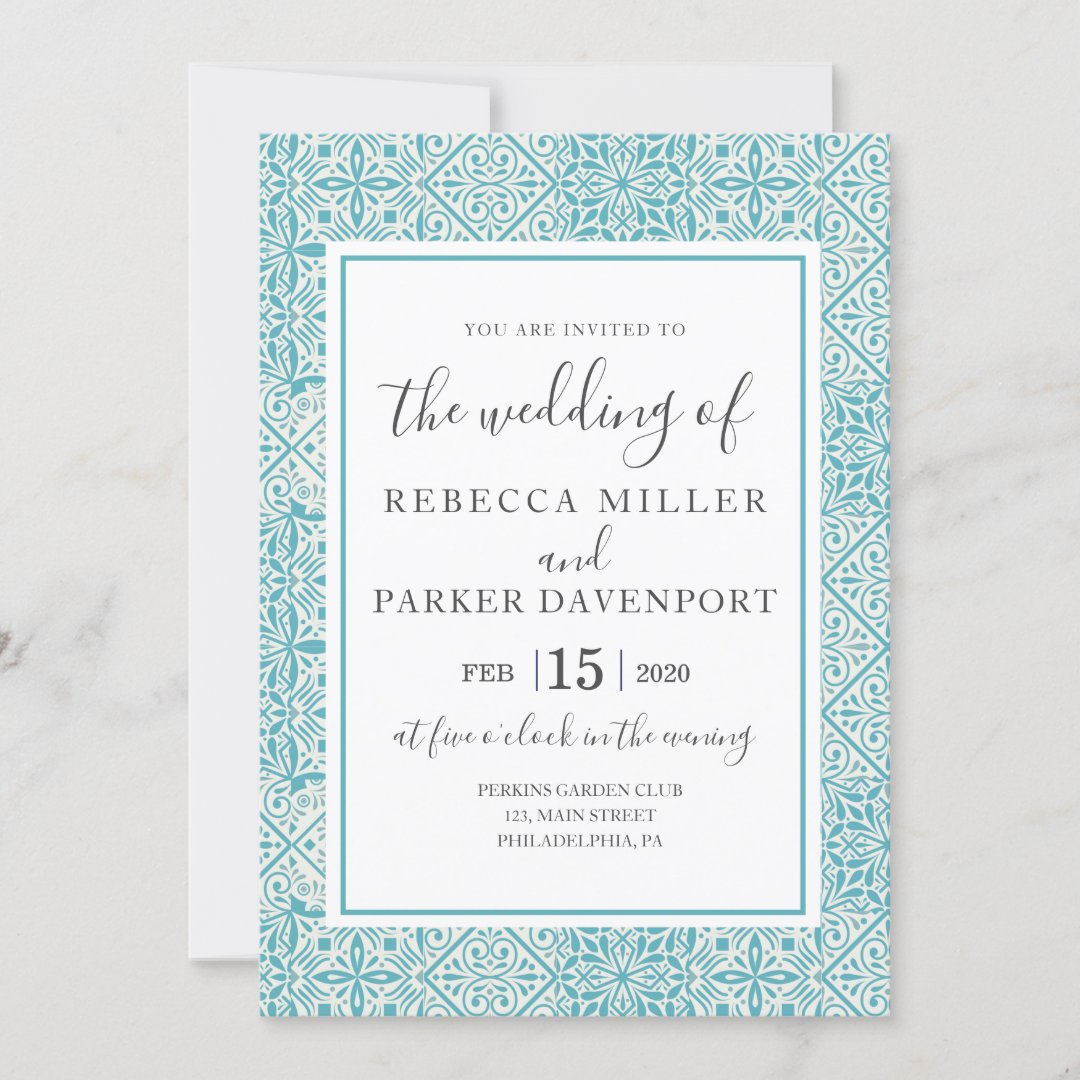 Turquoise Spanish Tiles Wedding invitation | Zazzle