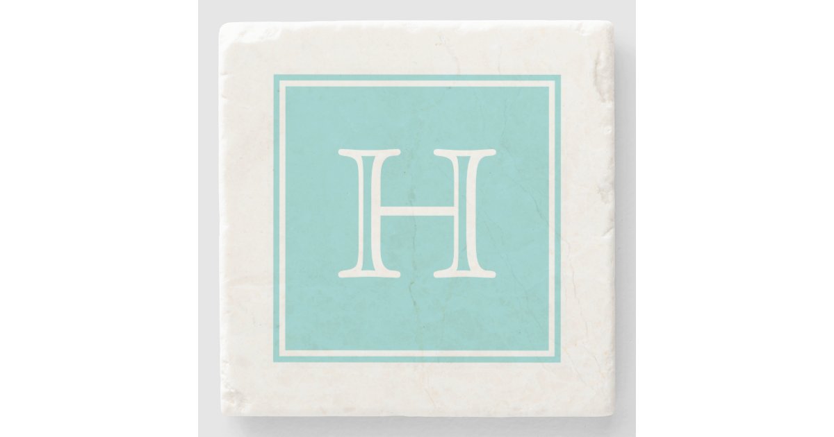 Turquoise Square Monogram Stone Coaster | Zazzle