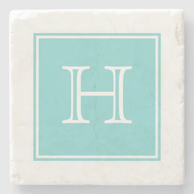 Turquoise Square Monogram Stone Coaster | Zazzle