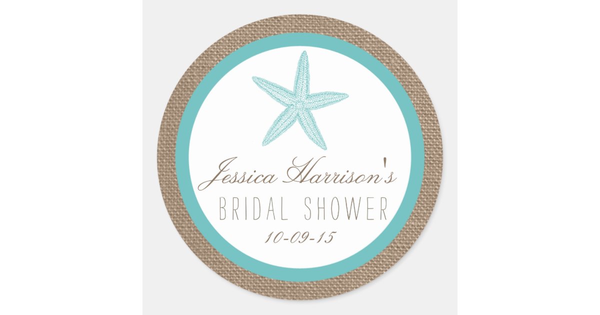 Turquoise Starfish Beach Bridal Shower Stickers | Zazzle