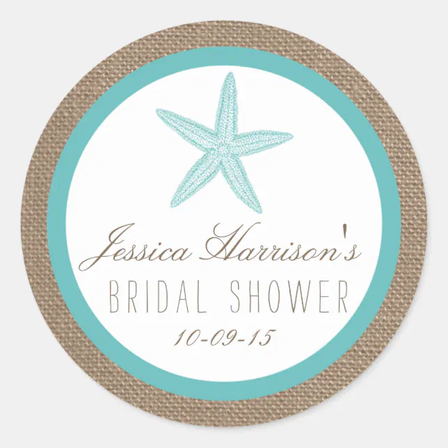Turquoise Starfish Beach Bridal Shower Stickers | Zazzle