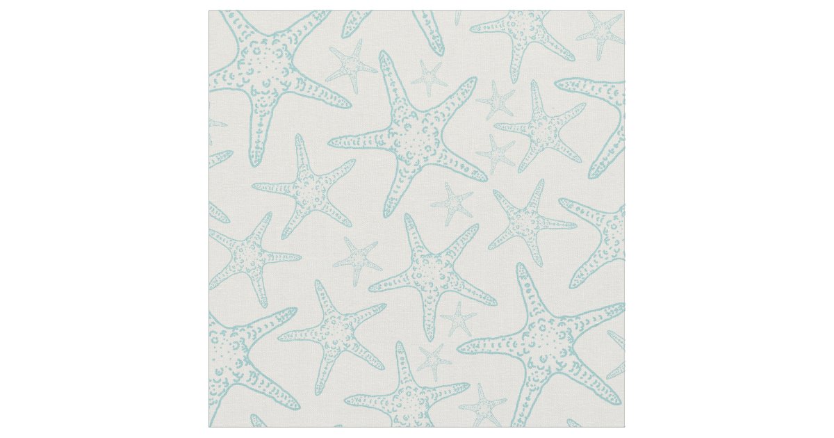 Turquoise Starfish Coastal Pattern Fabric | Zazzle