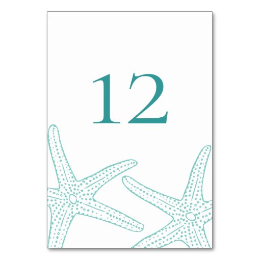 Turquoise Starfish Table Number Cards | Zazzle
