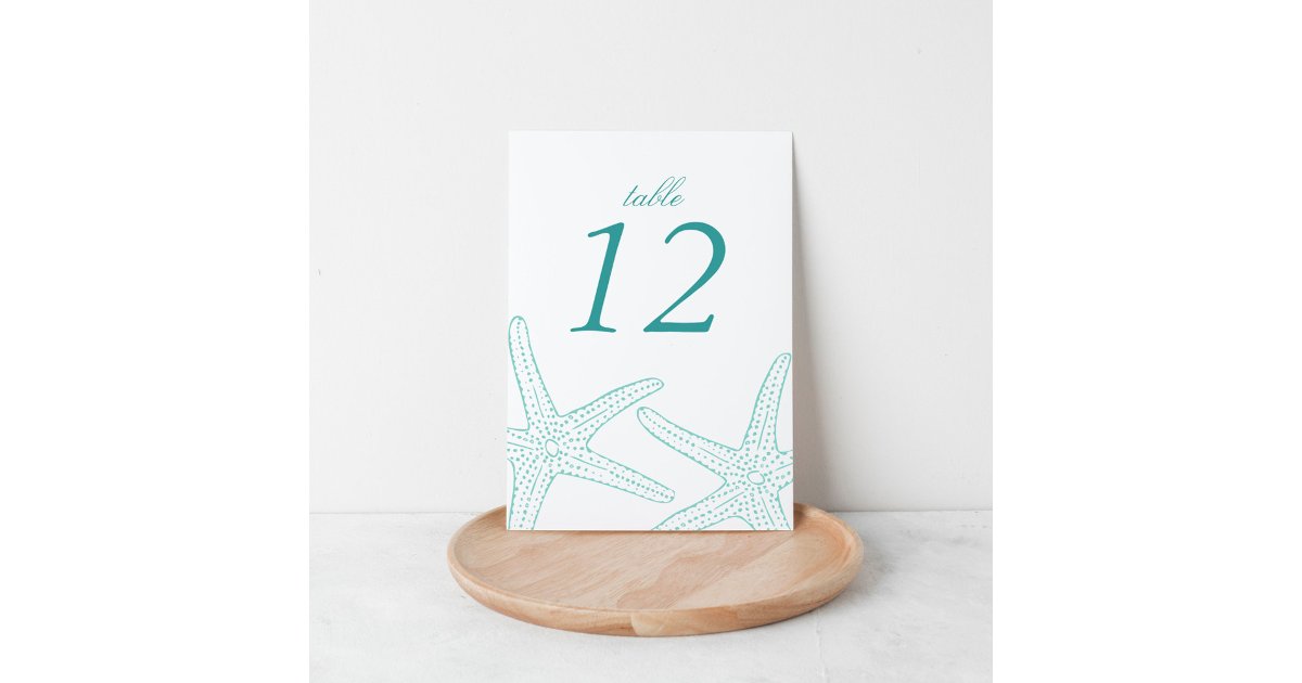 Turquoise Starfish Table Number Cards | Zazzle