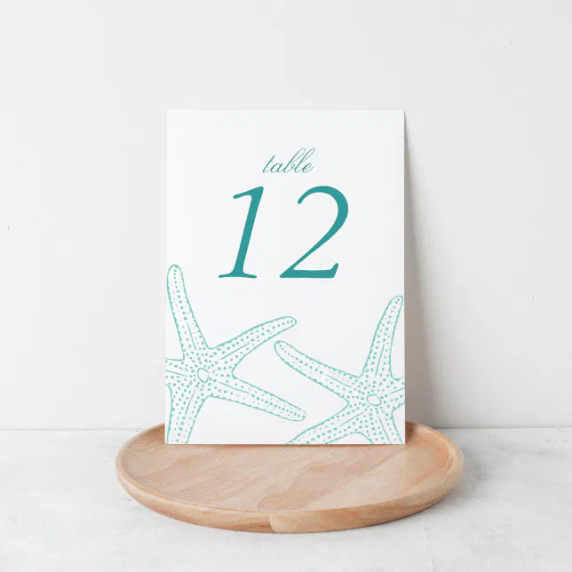 Turquoise Starfish Table Number Cards | Zazzle