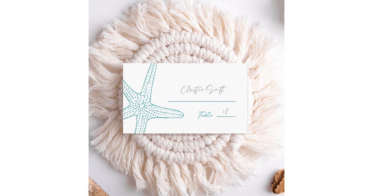 Turquoise Starfish Wedding Placecards | Zazzle