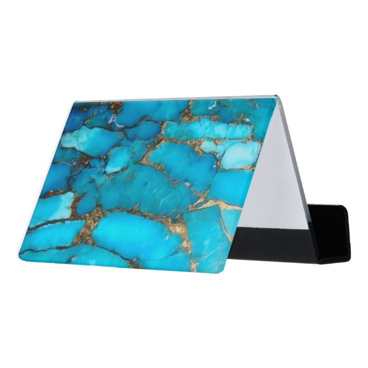 turquoise stone photo desk business card holder | Zazzle