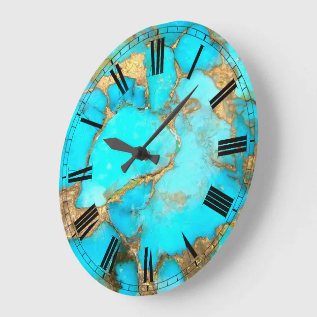 turquoise stone photo large clock | Zazzle