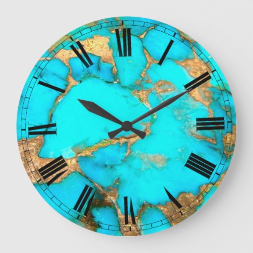 turquoise stone photo large clock | Zazzle