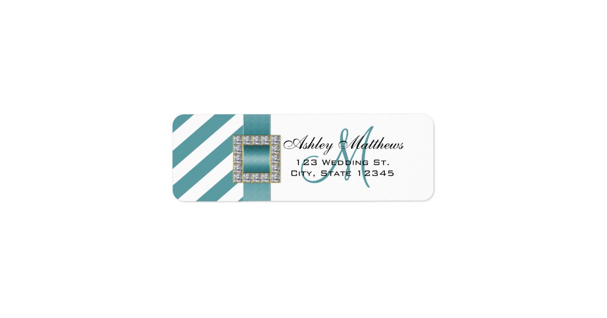 Turquoise Stripes, Ribbon Monogram for Weddings Label | Zazzle