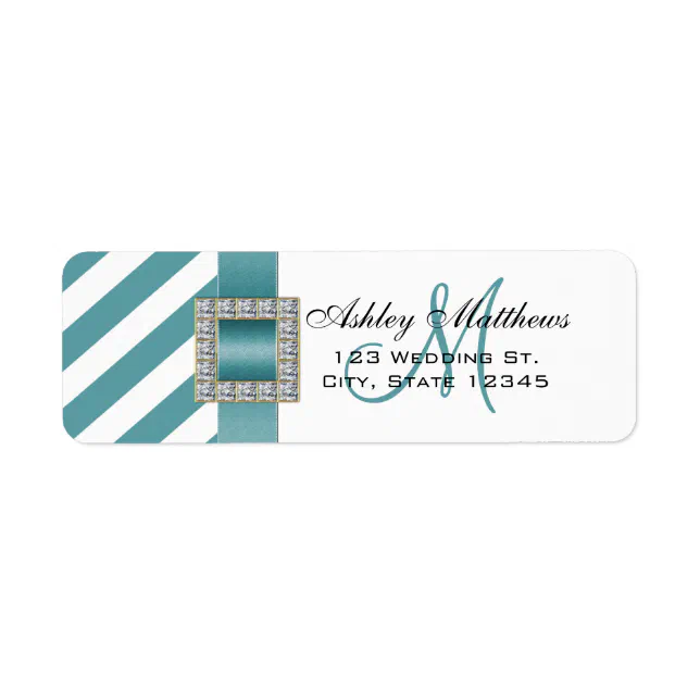 Turquoise Stripes, Ribbon Monogram for Weddings Label | Zazzle