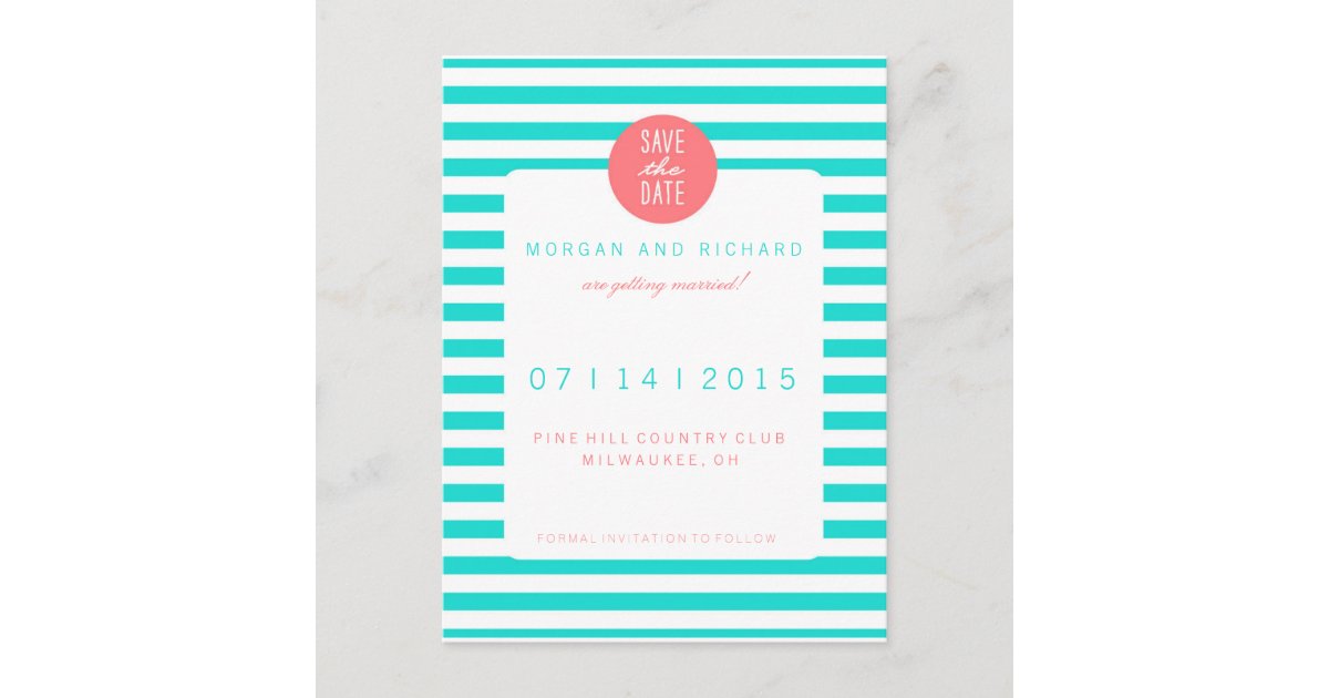 Turquoise Stripes - Save the Date Postcards | Zazzle