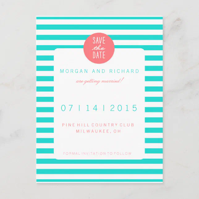 Turquoise Stripes - Save the Date Postcards | Zazzle