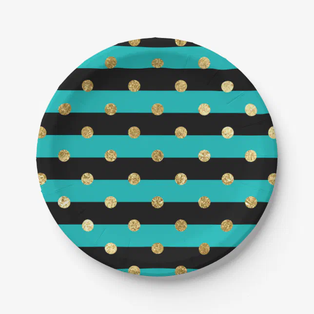 Turquoise Stripes with Polka Dots Birthday Party Paper Plates | Zazzle