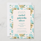Turquoise Sunflower Checkerboard Bat Mitzvah Invitation | Zazzle