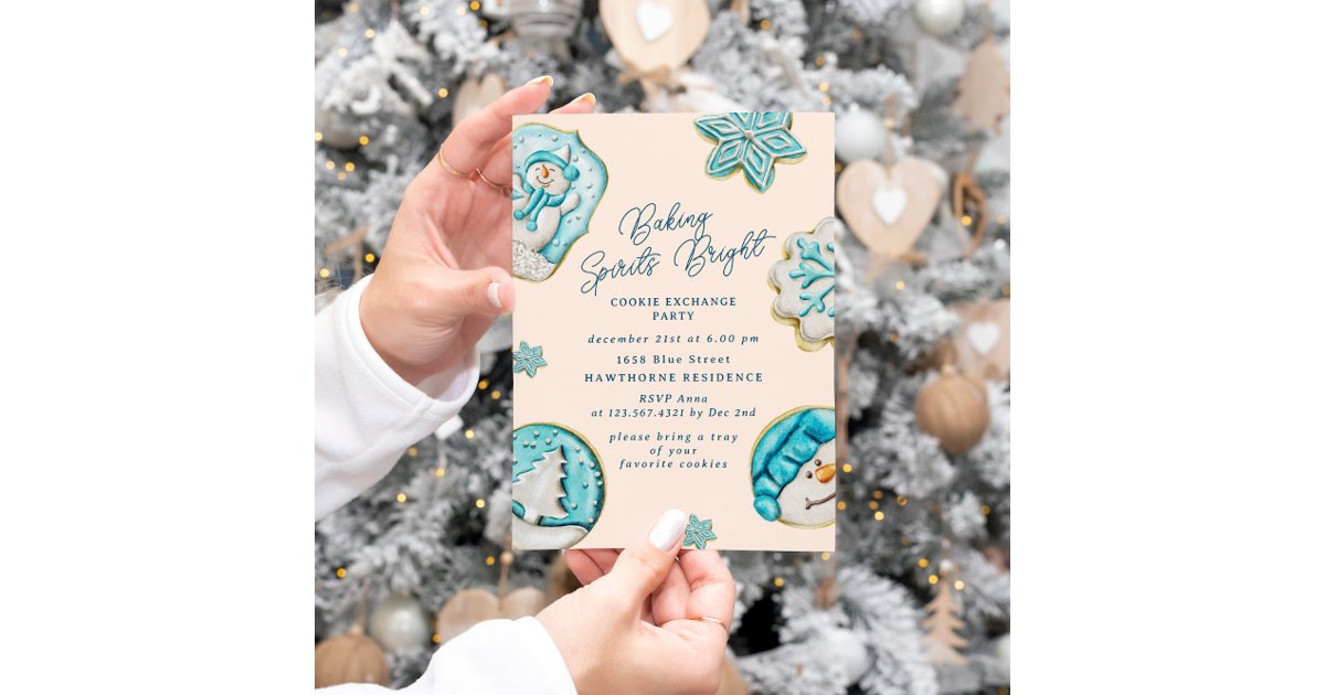 Turquoise Sweets Cookie Exchange Christmas Party Invitation | Zazzle