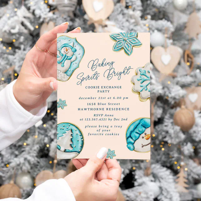 Turquoise Sweets Cookie Exchange Christmas Party Invitation | Zazzle