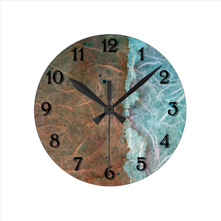 Turquoise Tan Vintage Wallpaper Abstract Round Clock | Zazzle.com