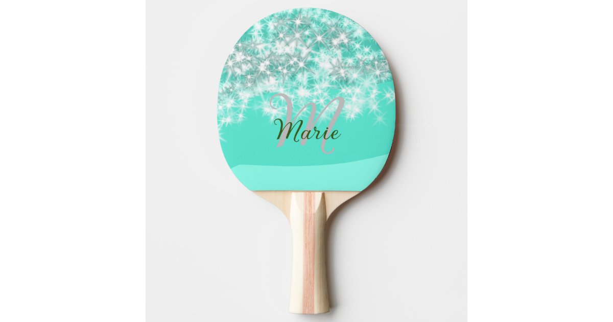 Turquoise teal agate aqua monogram add letter text ping pong paddle ...
