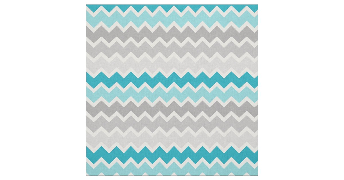Turquoise Teal Blue Grey Gray Ombre Chevron Fabric | Zazzle