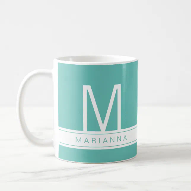Turquoise Teal Blue Modern Monogram and Name Coffee Mug | Zazzle