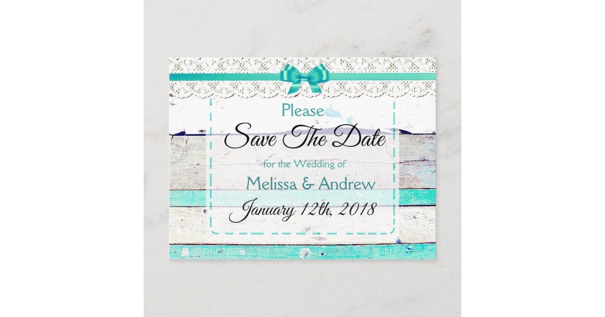 Turquoise Teal Gray Wood Save the Date Postcard | Zazzle