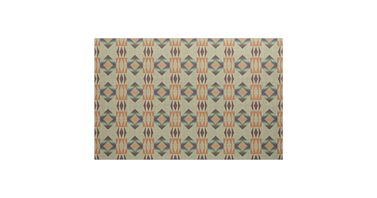 Turquoise Teal Orange Native Tribal Mosaic Pattern Fabric | Zazzle