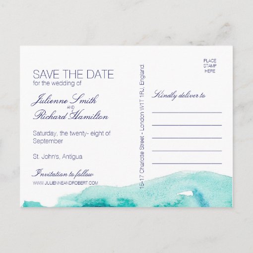 Turquoise Teal Watercolor Save the Date Postcard | Zazzle