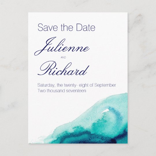 Turquoise Teal Watercolor Save the Date Postcard | Zazzle.com
