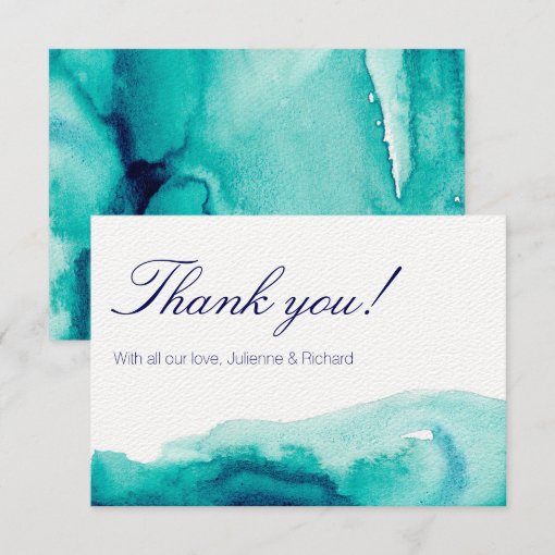 Turquoise Teal Watercolor Wedding Thank you Card | Zazzle
