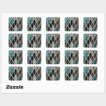 Turquoise tiles square sticker | Zazzle