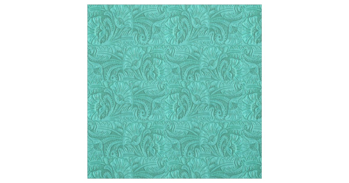 Turquoise Tooled Leather Print Western Fabric | Zazzle