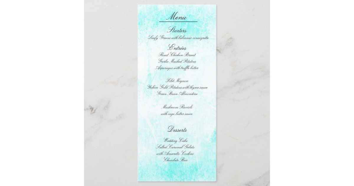 "Turquoise Treasure" Menu Cards | Zazzle